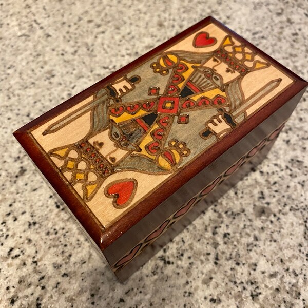 Wooden Playing Card Box for 2 Decks of Playing Cards, Queen of Hearts ...