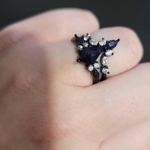 Galaxy Orion Nebula Ring for Women, Engagement Ring Set, Black Titanium ...
