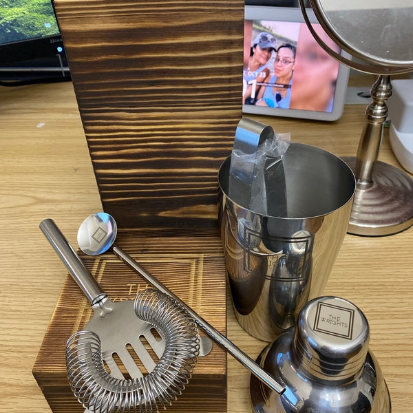5pc Cocktail Shaker Mixer Sets With Wood Storage Box - Etsy