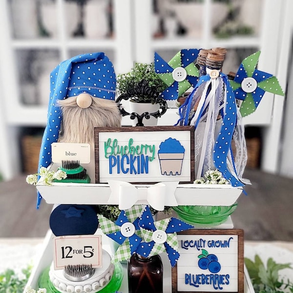 Blueberry Decor, Wood Blueberry, Summer Decor, Tiered Tray Decor ...