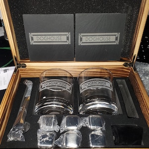 Custom Whiskey Box Set, Glasses, Slate Coasters, Stones - Etsy