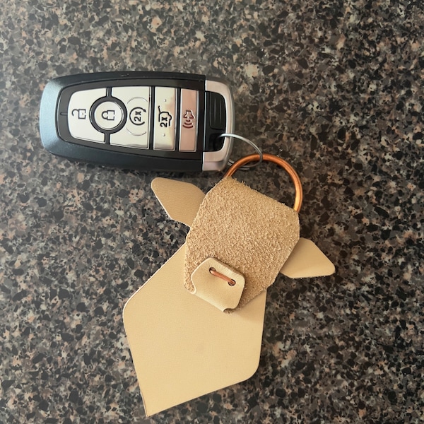 Cow Keyring Accessory Leather Key Ring Cute Cow Rearview Mirror ...