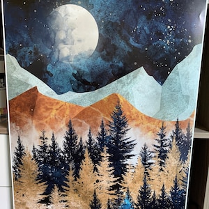 Abstract Night-time Landscape Art Mountains Wall Art Hills, Trees ...