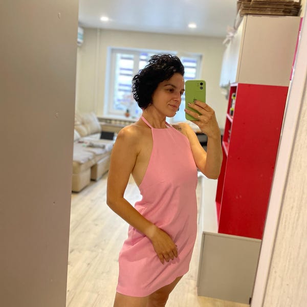 Linen Halter Mini Dress Pattern | Backless Dress Pattern | Tie Neck ...