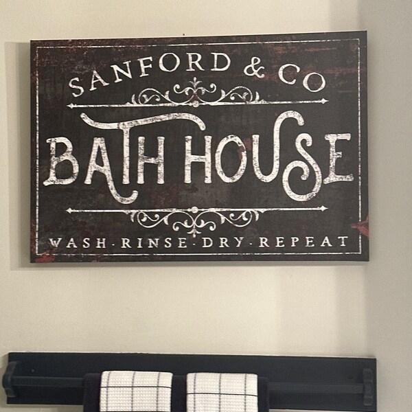 PERSONALIZED Custom Bath House Sign Bathroom Art Family Name and Co ...