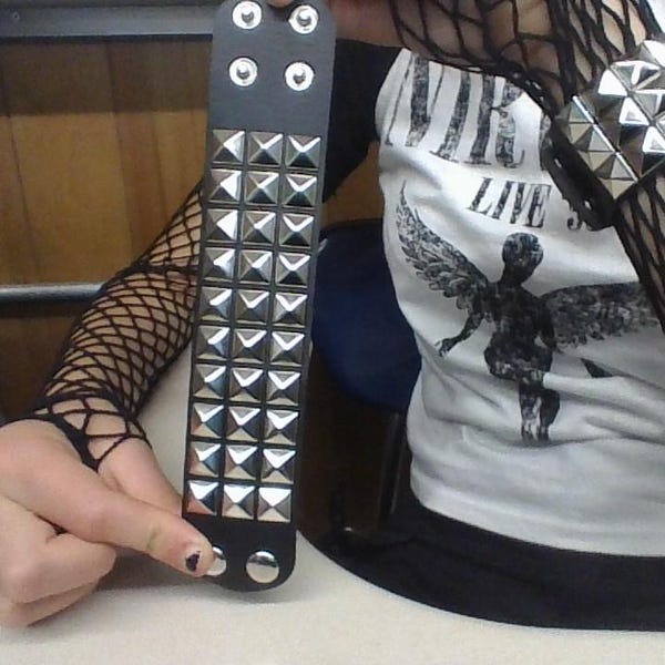3 Row Silver Pyramid Spike Emo Goth Alt Wristband Snap Button - Etsy