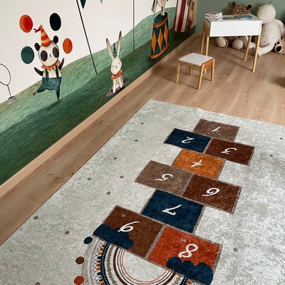 Personalizable Scandinavian Boho Kids Rug Nursery Rug - Etsy