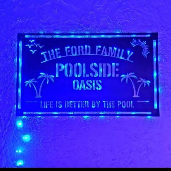 Personalized Family Poolside Oasis Sign LED Light,pool & Patio Sign ...