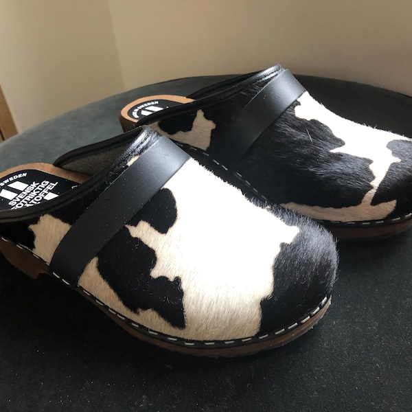 Original Swedish Clogs, Black Fat Leather With Carved 3 Dimensional ...