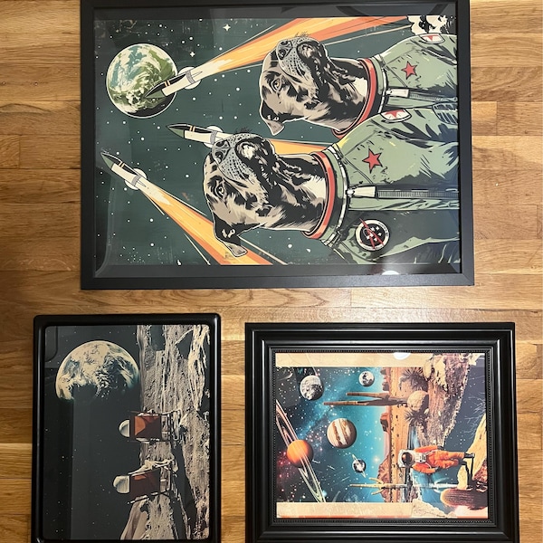 Vintage Astronaut Poster Space Art "earth Rise" Retro Space Print Moon ...
