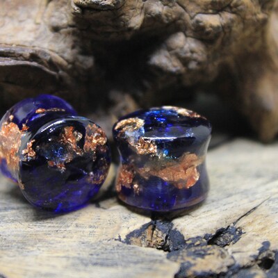 Dark Blue Plugs Gold Gauges Blue Wedding Plugs 0g 00g 1/2 Inch 30mm ...