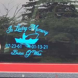 In Loving Memory Fisherman in Boat Vinyl Decal Name Dates Custom ...