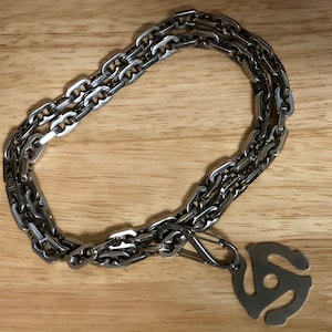 Retro 45 RPM Record Insert Adapter Matte STAINLESS STEEL Pendant Unisex ...