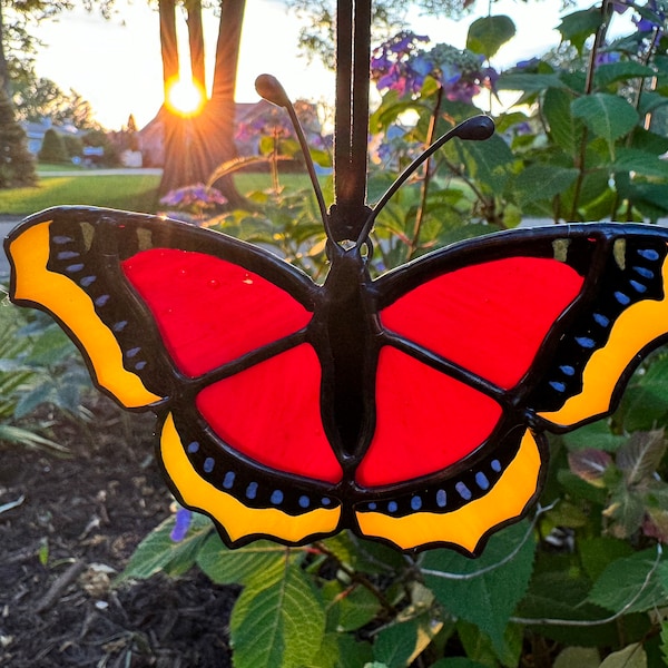 Monarch Butterfly Wing Stained Glass - Handmade Glass Art - Window ...