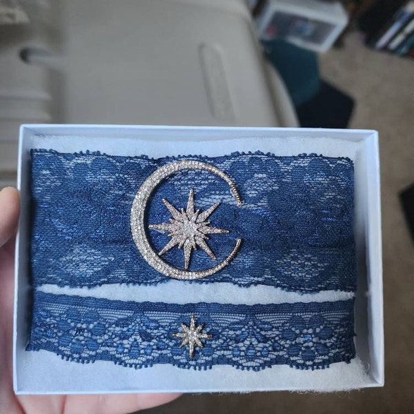 Stars and Moon Wedding Garter Set, Celestial Garters, Garters With ...
