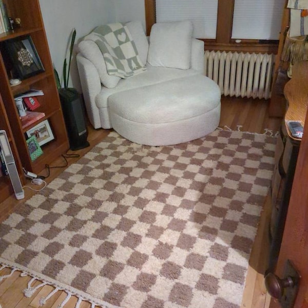 Pink Checkered Rug, Handmade Wool Rug, Moroccan Checkerboard Rug for ...