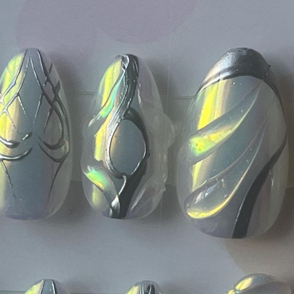 Silver Chrome Y2K Press on Nails: Hand-painted Faux Acrylic - Etsy