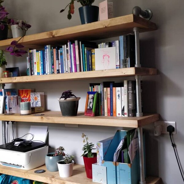 Industrial Style Bookcase Scaffold Board on Steel Tube, Reclaimed ...