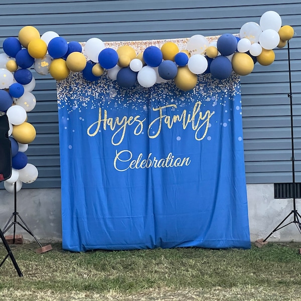 Royal Blue Gold Graduation Backdrop 2025, Congrats Grad Backdrop, Grad ...