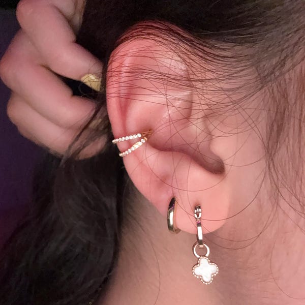 14K Solid Gold Vertical Helix Piercing/hidden Rook Dangle Earring ...