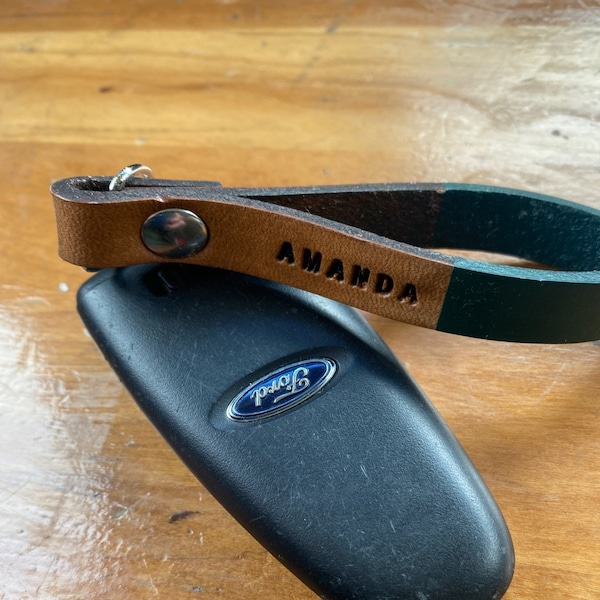 Custom Dark Green Leather Keychain: Personalized Monogram Gift - Etsy