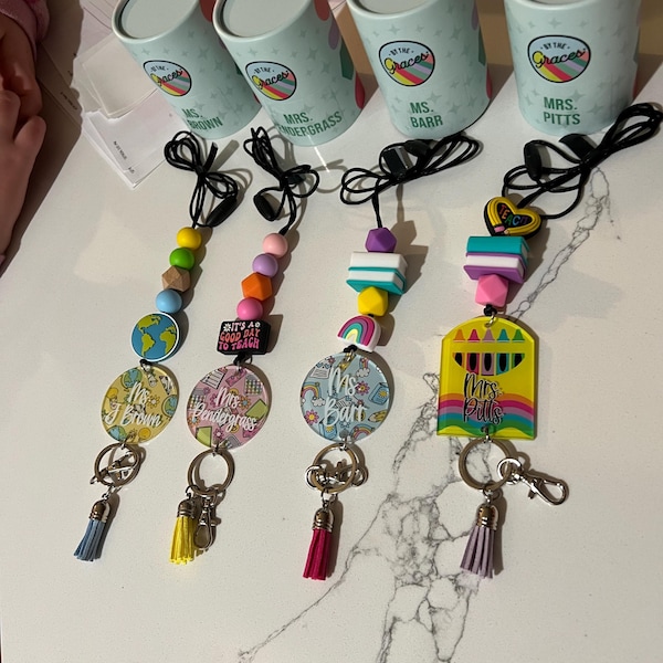 Teacher Subject Lanyard - Personalized Lanyard for ID Badge - Beaded ...