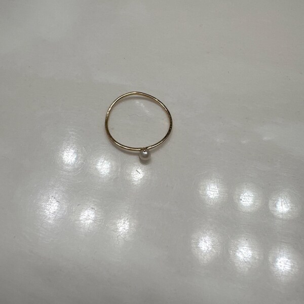 14K Solid Gold Pearl Ring, Real Natural Freshwater Pearl Ring, Minimalist Pearl Statement Ring ...