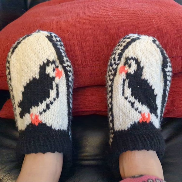 100% Wool Knitted Puffin Slippers. Size Small Adults 5-6 - Etsy