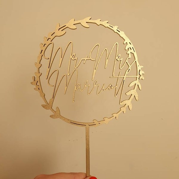 Floral Wreath Wedding Cake Topper - Birthday - Botanical Topper - Laser ...