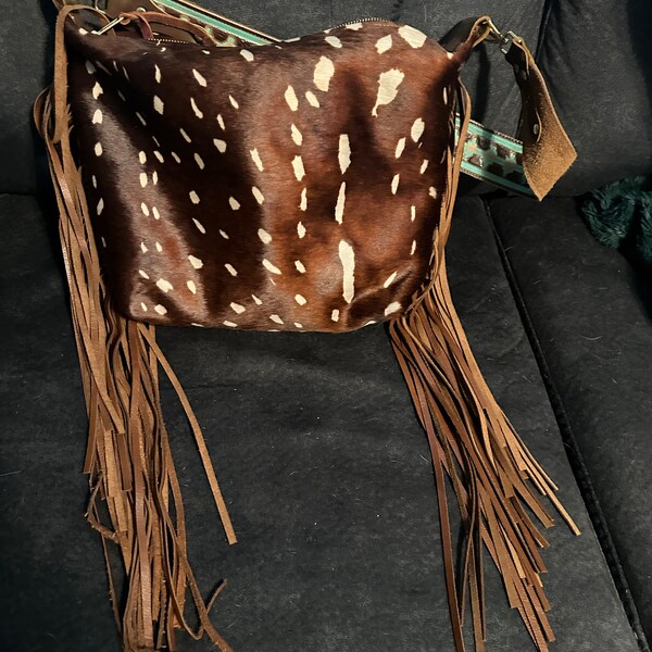 Double Fringe 15x15 Axis Print Cowhide Purse - Etsy