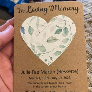 In Loving Memory Floral Heart Seed Paper Cards set of 12 Plantable ...