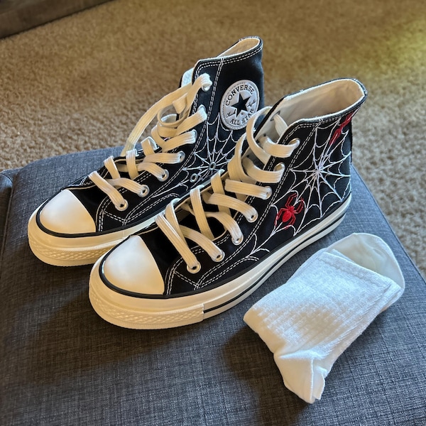 Custom Converse, Spiderwebs Embroidered Converse High Tops, Animal ...