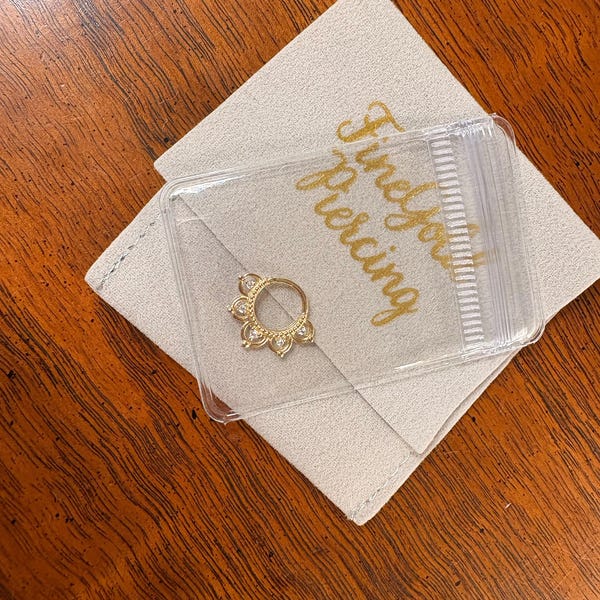 14k Solid Gold Flower Petal Beaded Effect Hinged Septum Clicker Daith ...