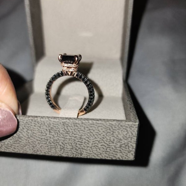 Black Engagement Ring, Square Black Natural Diamond, Three Sided Band ...