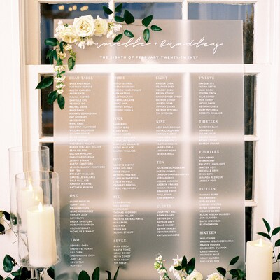 Frosted Acrylic White Ink Script Wedding Table Plan/seating - Etsy