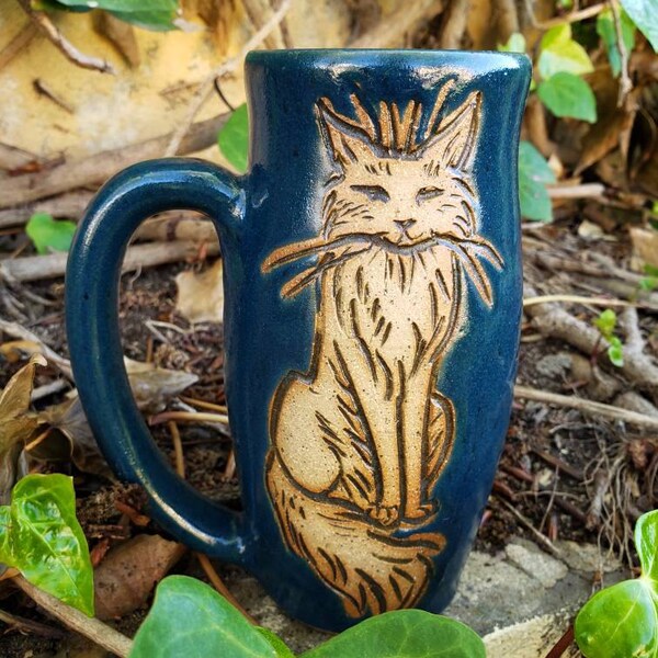 16 Oz Cat Mug Cats Books and Tea Crazy Cat Lady Handmade Stoneware ...