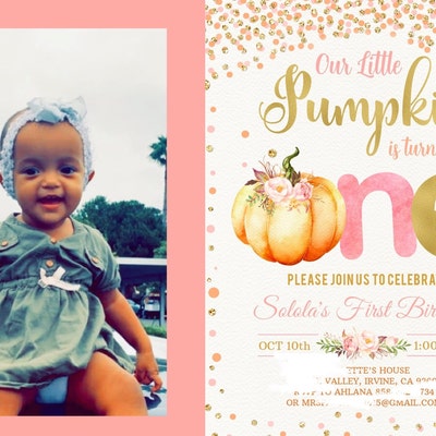 Editable Pumpkin First Birthday Invitation, Little Pumpkin Photo ...