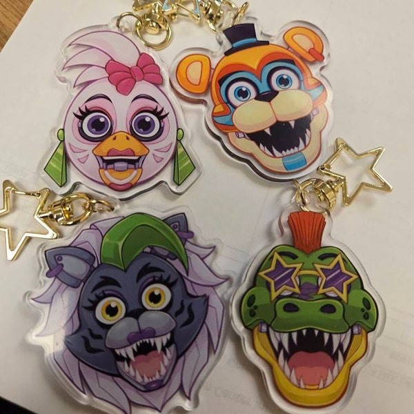 FNAF Keychains: Freddy, Monty, Chica, Roxy- 2.5" Double-sided Acrylic ...
