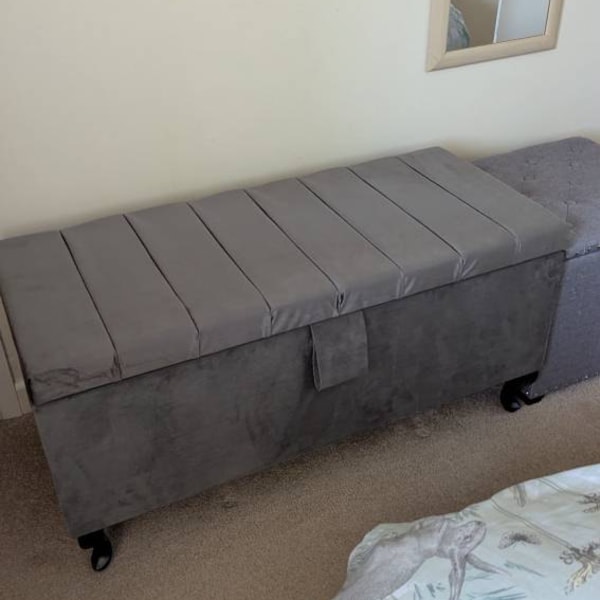 Ottoman Storage Box Engineered Wood Panel Style Luxurious Plush Velvet ...