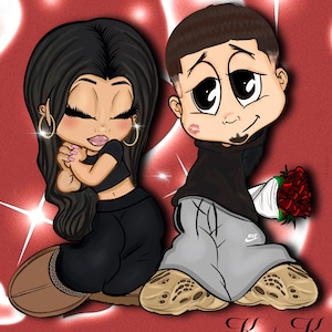 Y2k Custom Cartoon Chicano Couple Digital Art Portrait, Anniversary ...