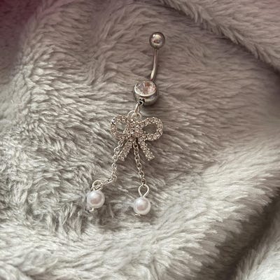 Y2k 2000s Silver Bratz Inspired Silver Diamond Rhinestone Butterfly Bow Heart Belly Button ...