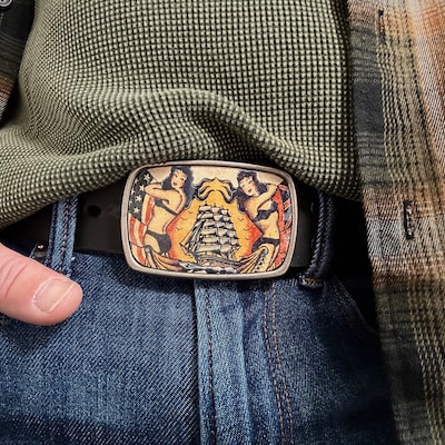 Lightning Bolt Black Leather Belt, Full Grain, Handmade in USA, Gift ...