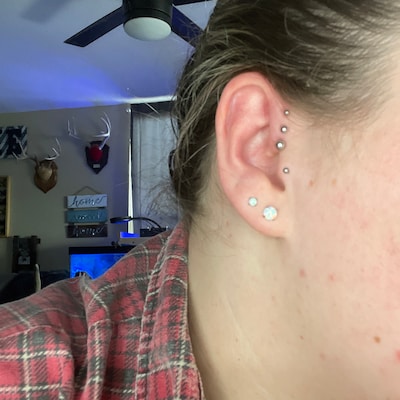 Triple Forward Helix, 16g, 2mm 3mm 4mm Balls, Labret Studs, 6mm Flat ...