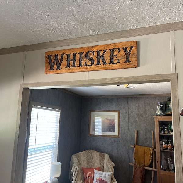 Whiskey Sign - Carved in a Solid Wood Board Rustic Distressed Farmhouse ...
