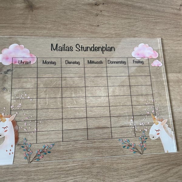 Wipeable Timetable Personalized Timetable Student Plan Acrylic Glass ...