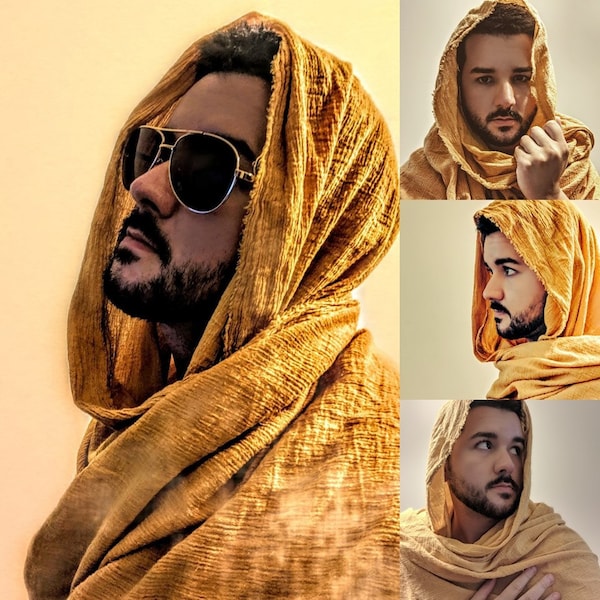 Golden Desert Wrap Cloak, Lightweight Gold Cotton Shemagh Shawl Wrap ...