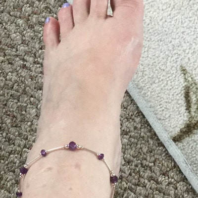 Amethyst Anklet and Sterling Silver, Purple Anklet, Silver Anklet, Beach, Vacation, Beach ...