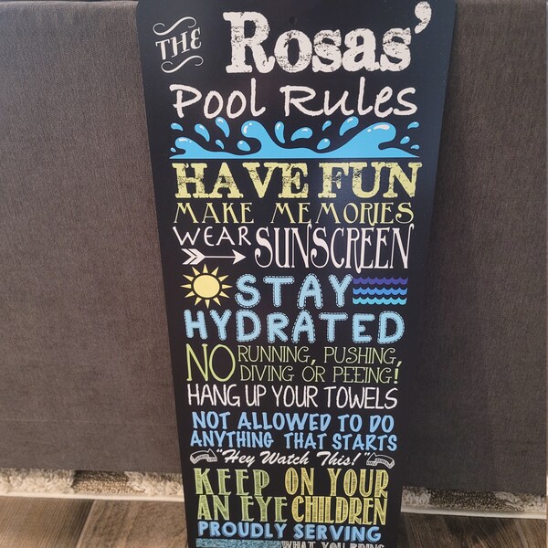 Pool Sign, Custom Outdoor Chalkboard Style Pool Sign, Pool Rules Sign ...