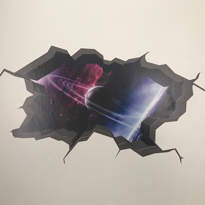 GALAXY 3D STICKER, Cracked Wall Decal, 3D Deep Space Decal, Science ...