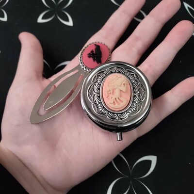 Skeleton Cameo Pill Box, Silver Pill Box, Halloween Pill Box, Sugar ...